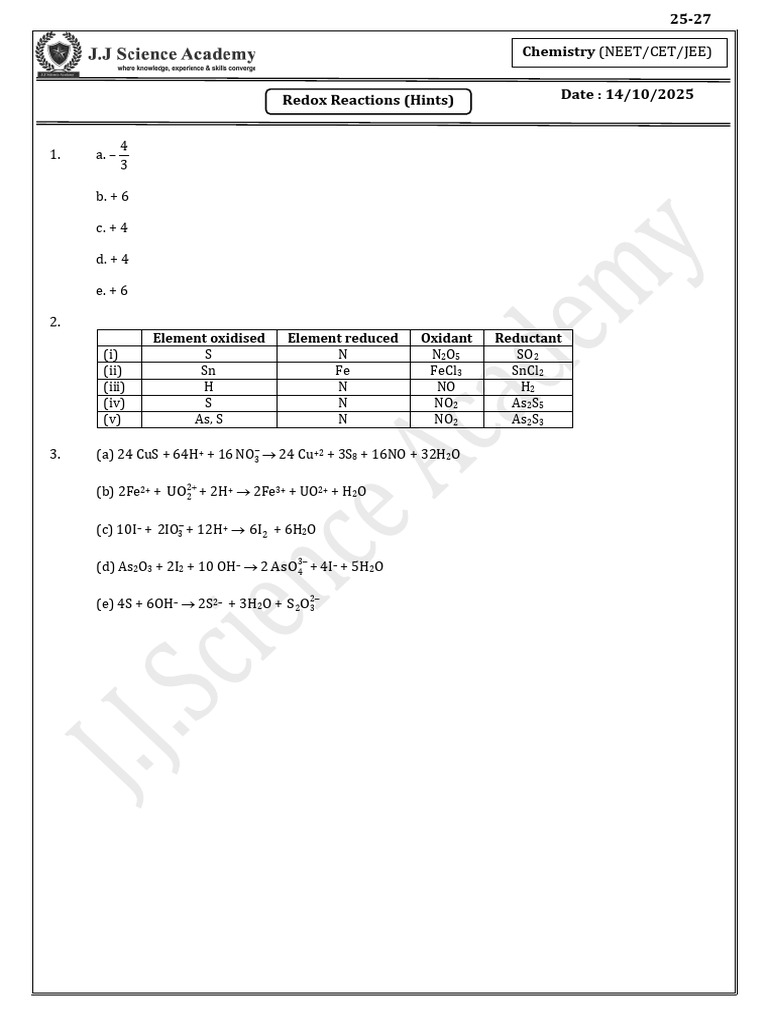 Redox Reaction (Hints) | PDF