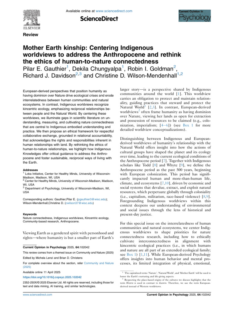 Gauthier Mother Earth Kinship | PDF | Ecology | Mindfulness
