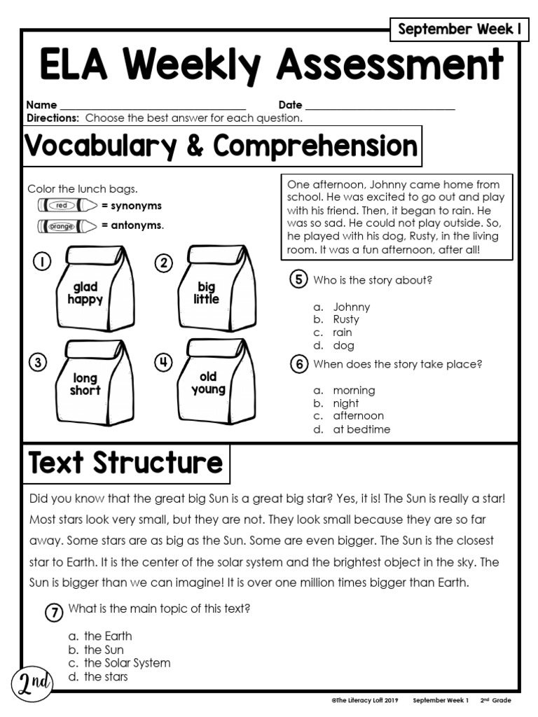 September ELA Weekly Assessment (2nd Grade) | PDF | Linguistics