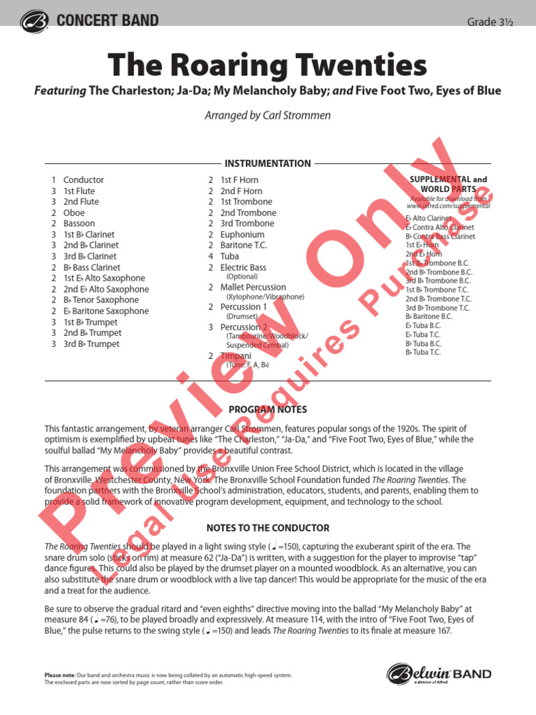 The Roaring Twenties Music Arrangement | PDF | Trombone | Drum Kit