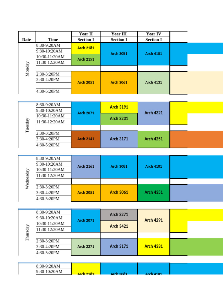 2018 Sem-I Arch BSC Tentative Class Schedule | PDF | Science