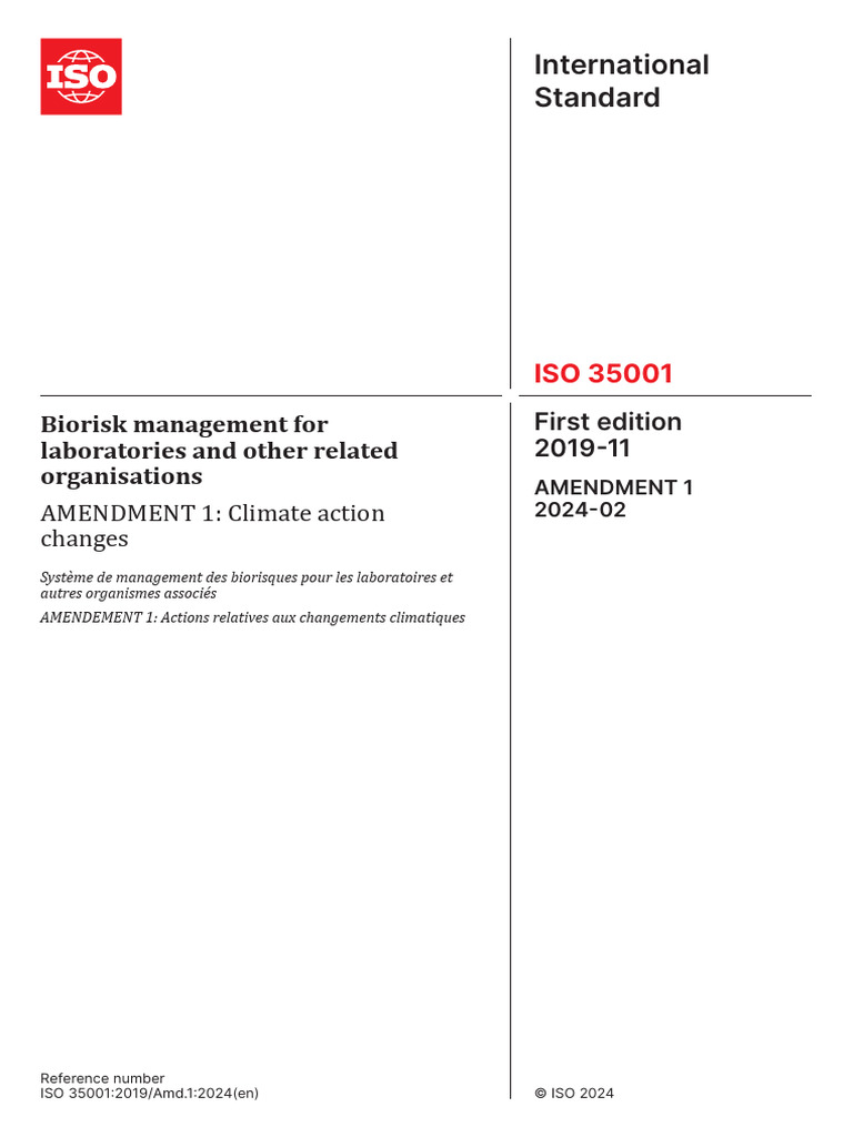 ISO 35001:2019 Biorisk Management Guide | PDF | International ...