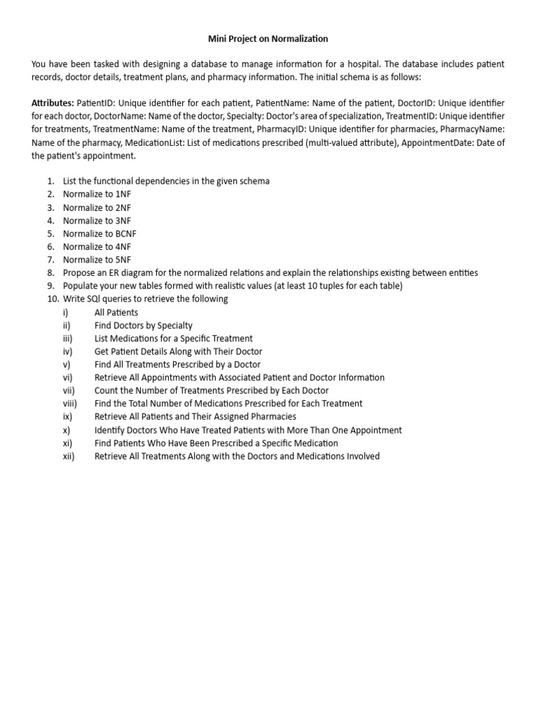 Hospital Database Normalization Guide | PDF