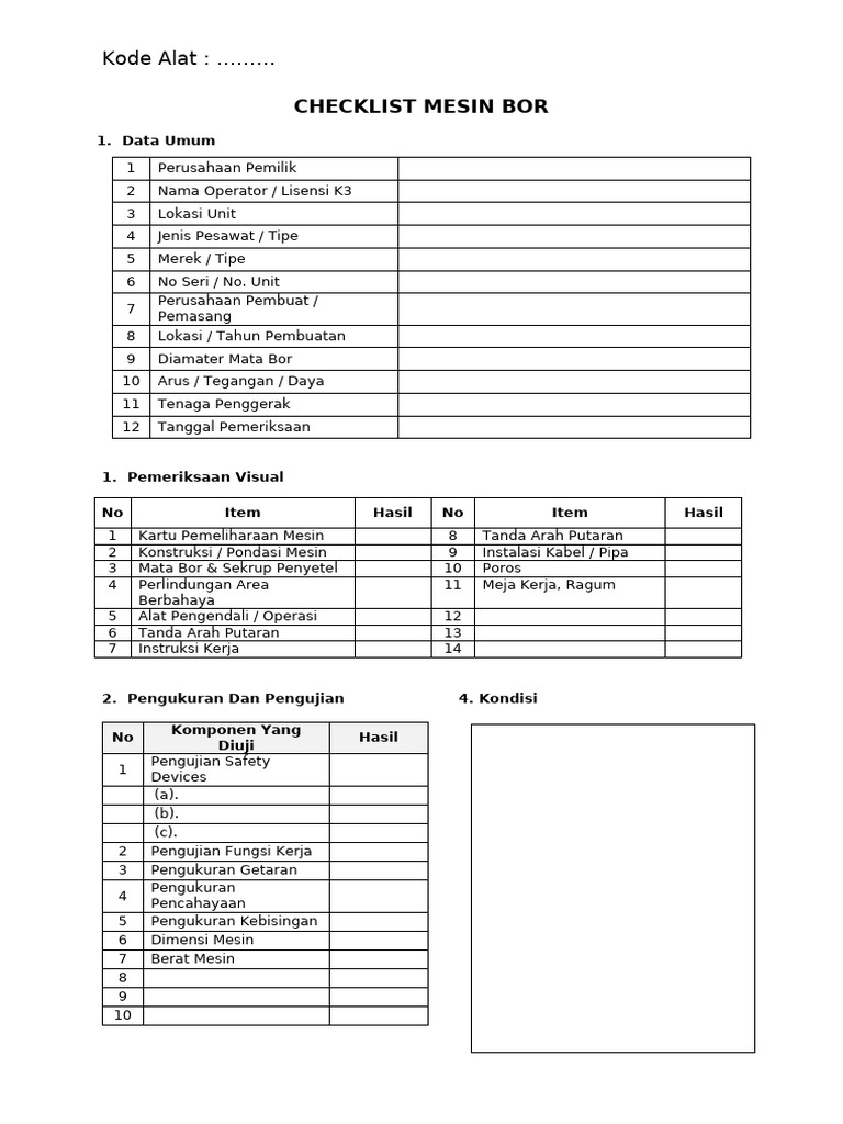 Checklist Bor Tangan | PDF