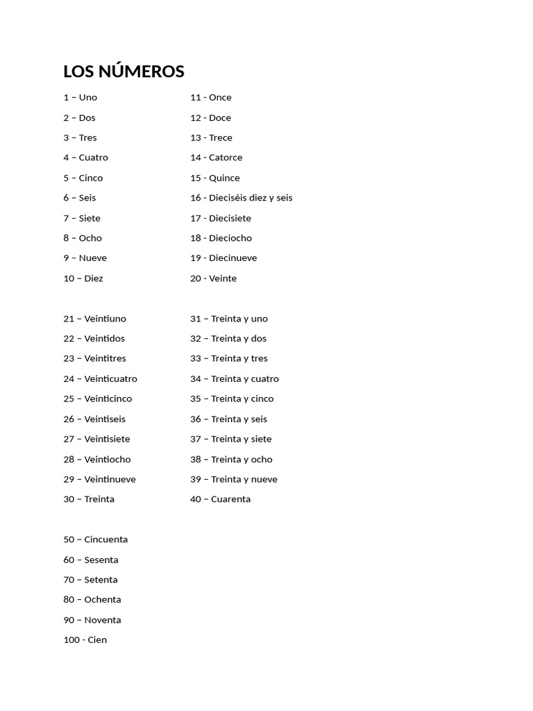 Números del 1 al 100 | PDF