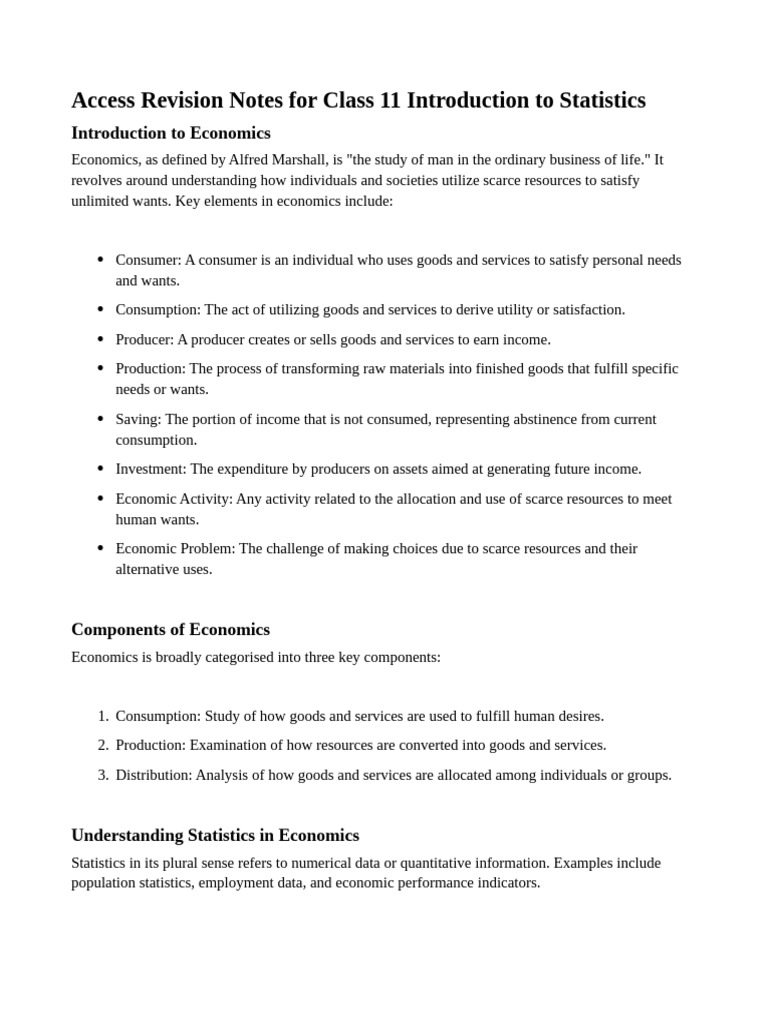 Class 11 Economics: Statistics Overview | PDF | Statistics | Economics