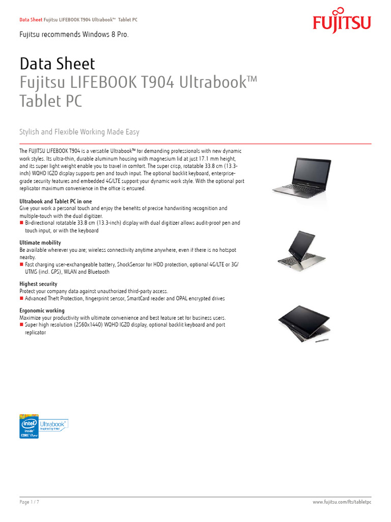 Fujitsu T904 Datasheet | PDF | Solid State Drive | Tablet Computer