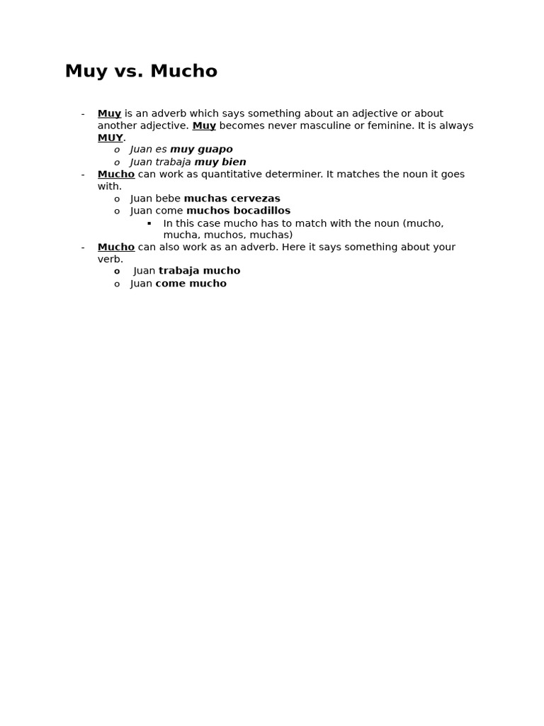 Muy vs. Mucho (English Version) | PDF