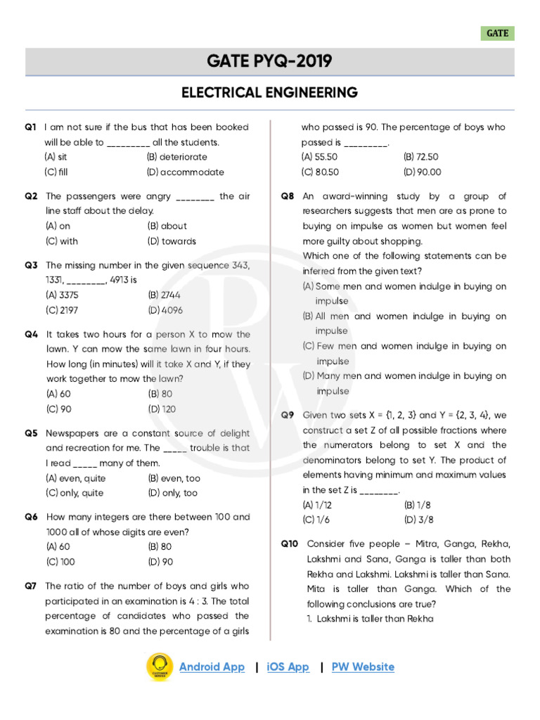 GATE 2019 Exam Practice Questions | PDF | Rectifier | Transformer