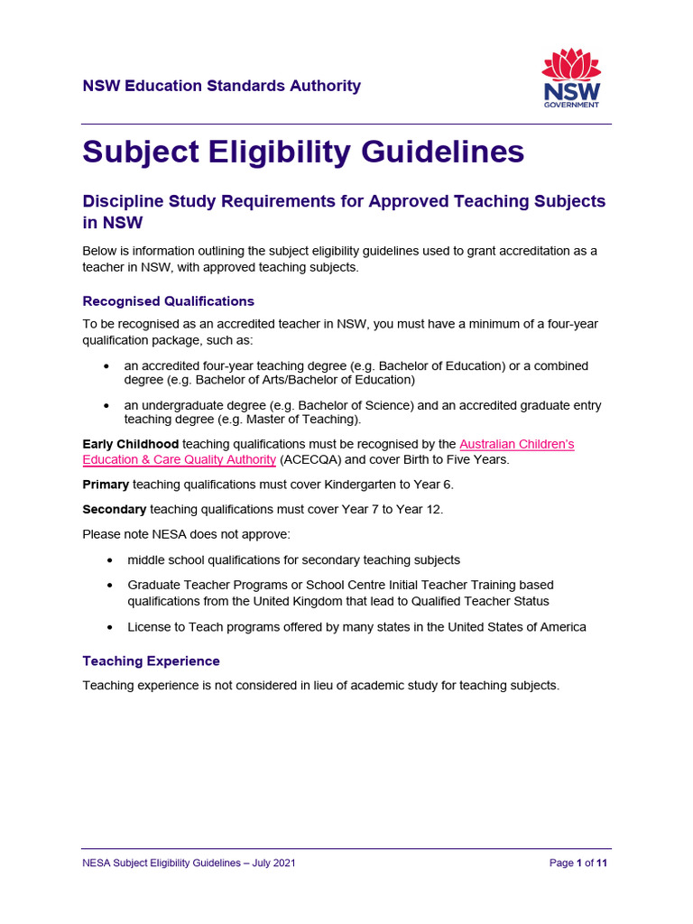 NESA Teaching Subject Eligibility Guidelines | PDF | Engineering ...