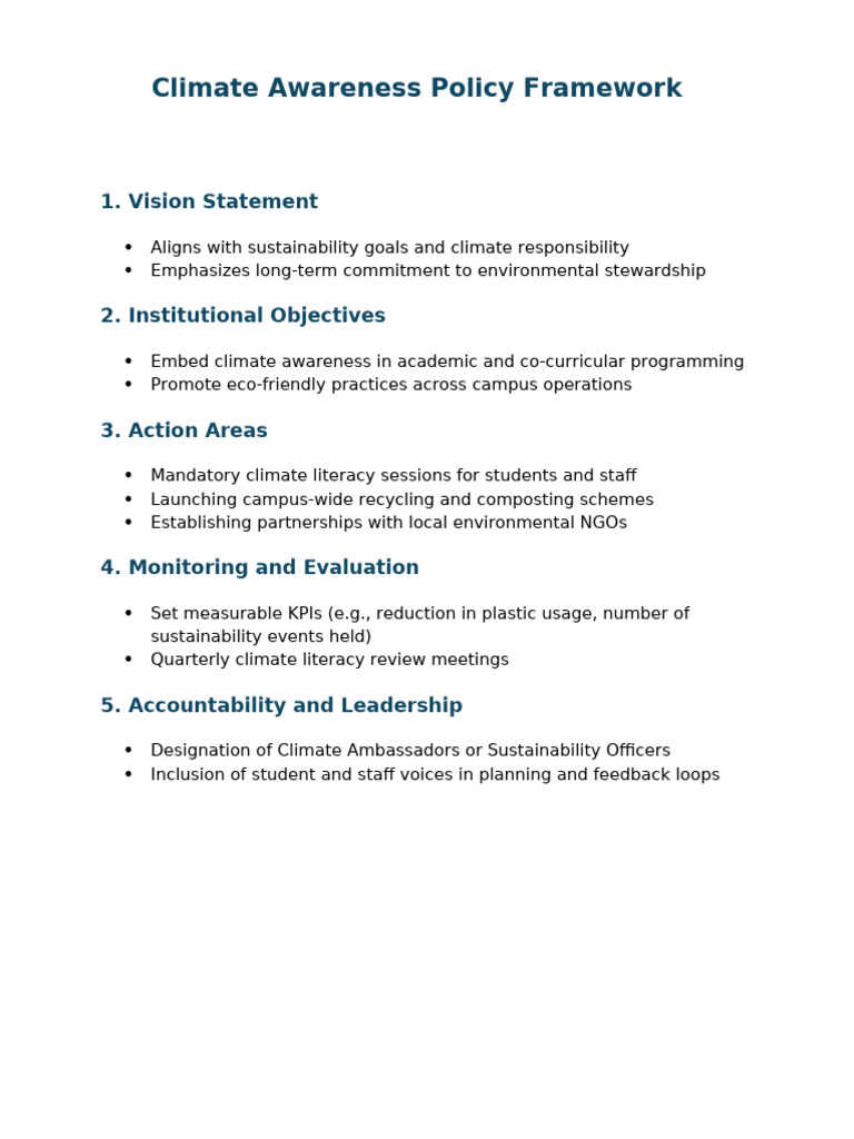 Climate Awareness Policy Framework | PDF