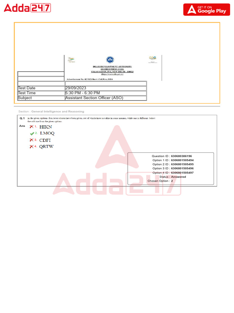 DDA ASO 2023 Eng Compilation RBE 29 Sep Shift 4 530 630 PM | PDF