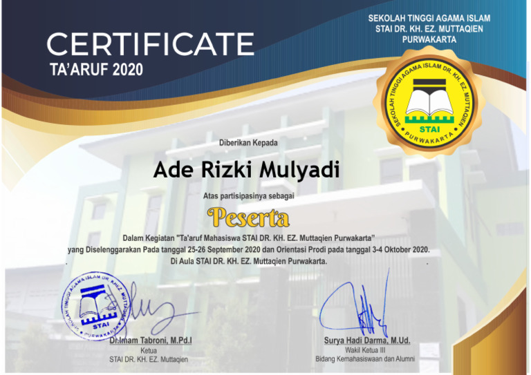 Sertifikat Ta'Aruf Ade Rizki Mulyadi | PDF