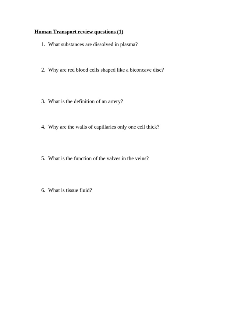 Human Transport Review Questions | PDF
