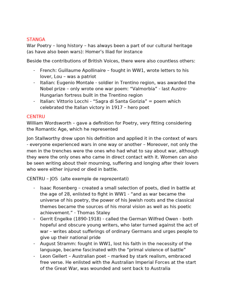 Notes - War Poets | PDF
