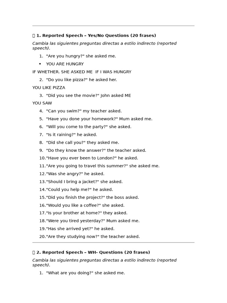 Reported Speech Practice: Questions | PDF