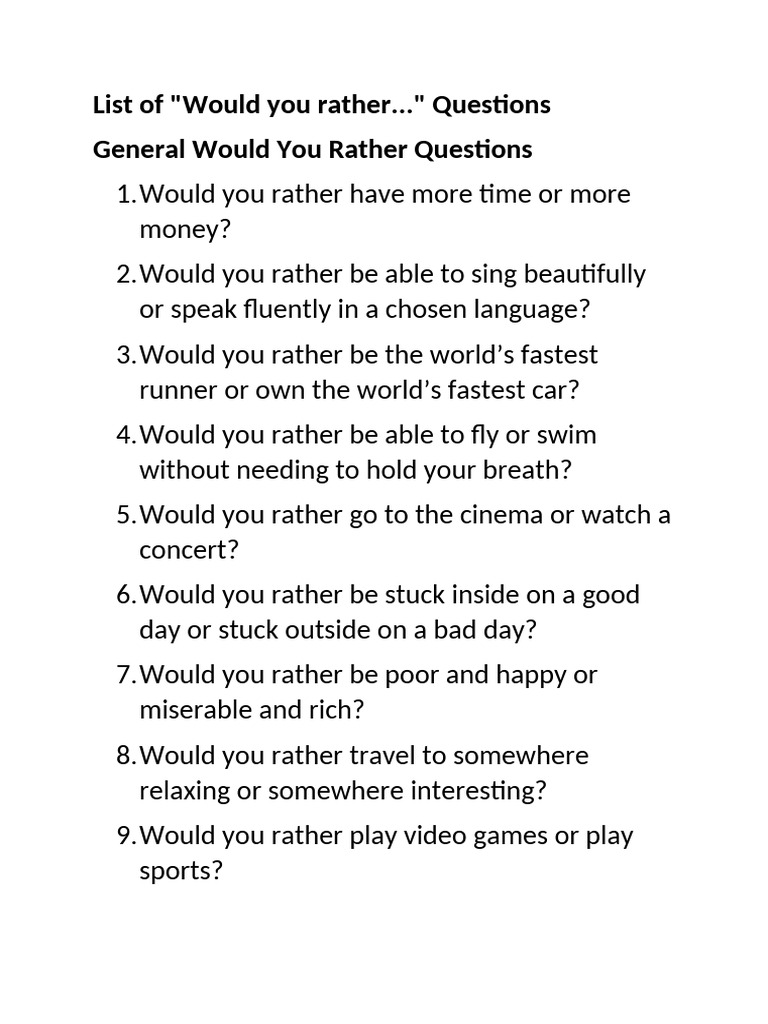 List of Would You Rather | PDF | Clothing
