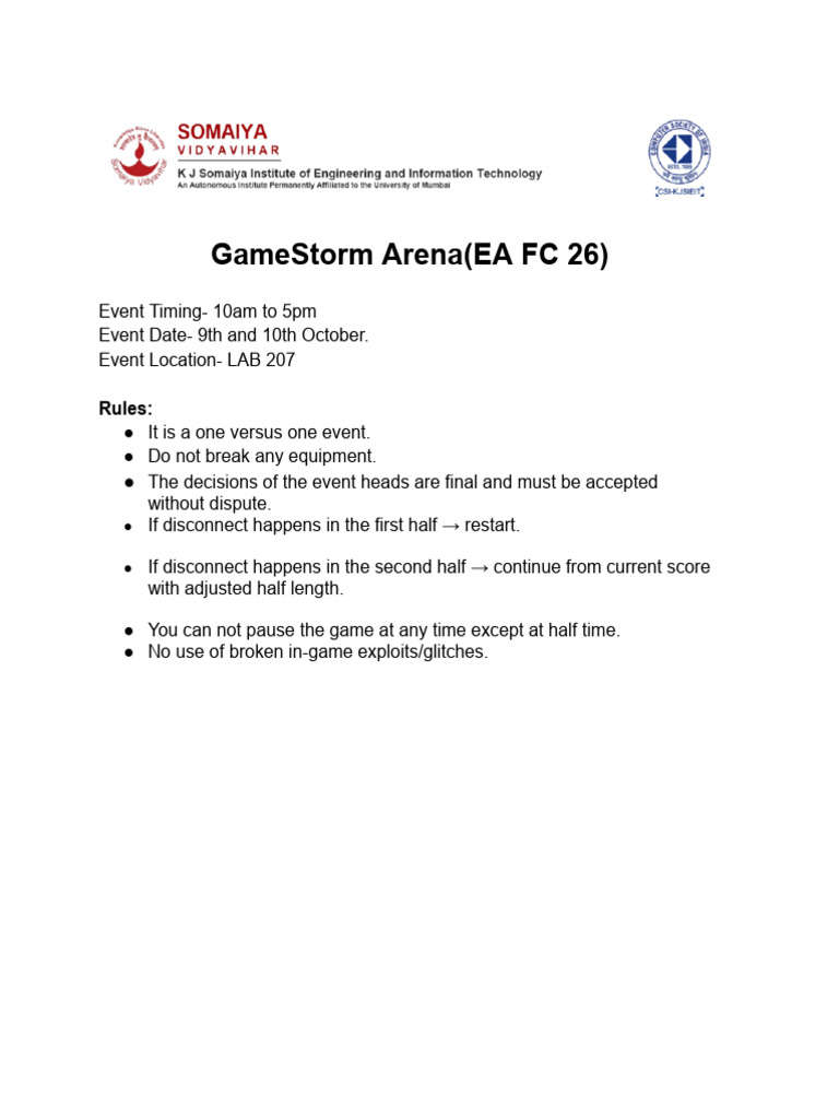 GameStorm Arena EA FC 26 Rules & Info | PDF