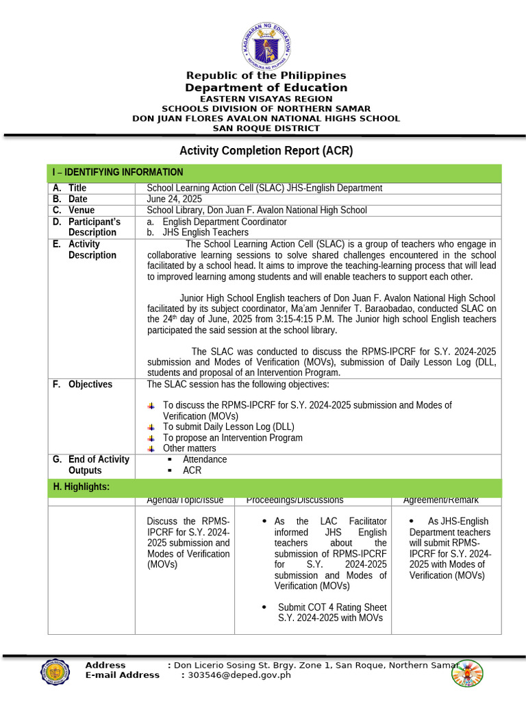 ACR-SLAC English Dep't June 24, 2025 | PDF | Behavior Modification ...