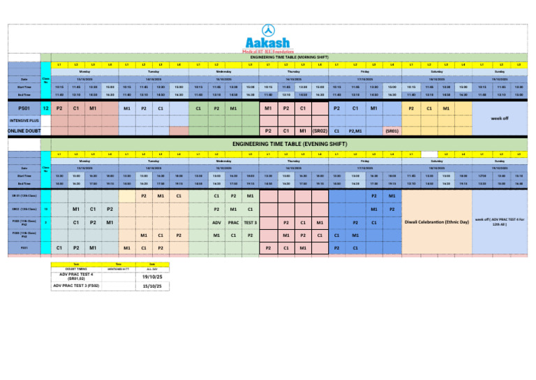 Engineering Timer Table 13 Oct To 19 Oct Final Revised | PDF