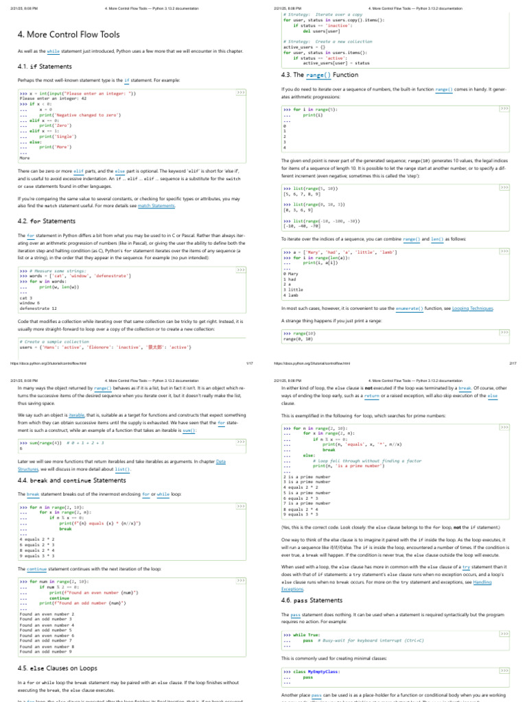 More Control Flow Tools - Python 3.13.2 Documentation | PDF | Control Flow | Parameter (Computer ...