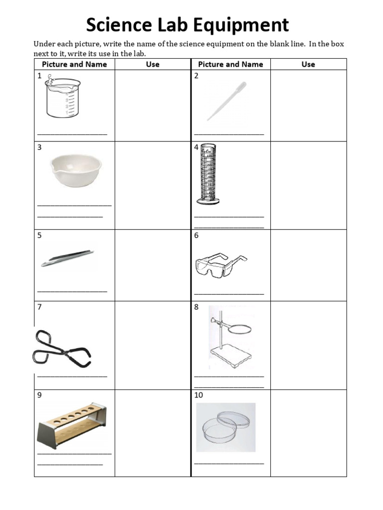 Science Lab Equipment Uses Guide | PDF | Liquids