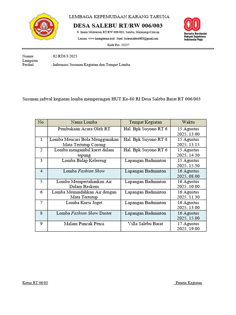 Susunan Acara RT 06 | PDF