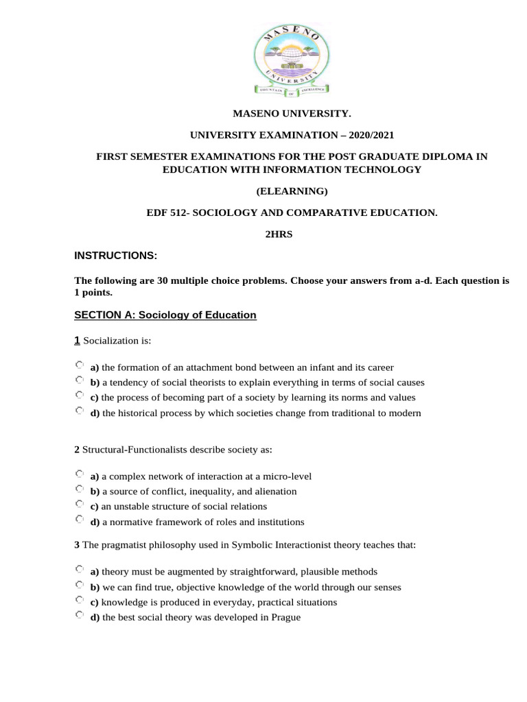 Edf 512 Pgde Exam Elearning 2021 January | PDF | Society | Socialization