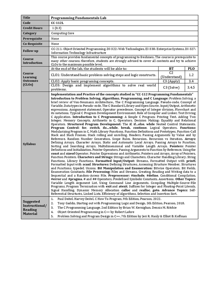 PFL CC-112L | PDF | Pointer (Computer Programming) | Computer Programming