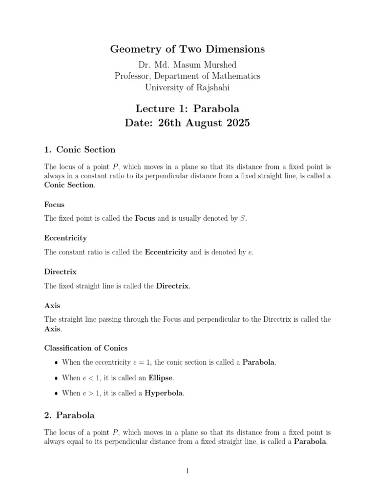 Understanding Parabolas in Geometry | PDF | Perpendicular | Manifold