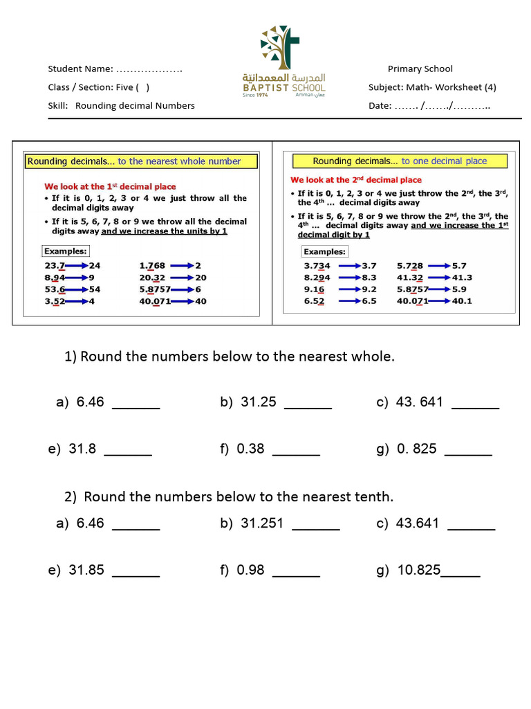 Worksheet (4) - Rounding Decimals | PDF | Numbers | Chess Theory