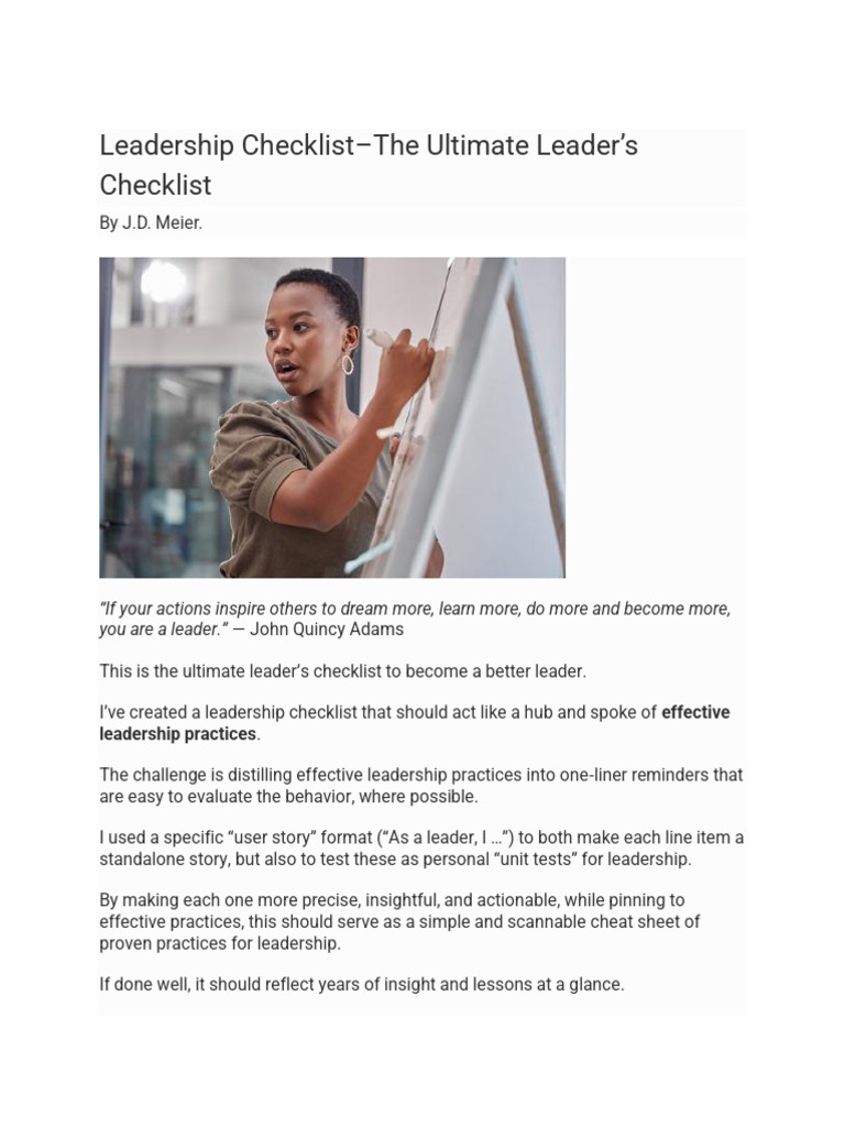 Leadership Checklist by J.D. Meier | PDF | Leadership | Learning