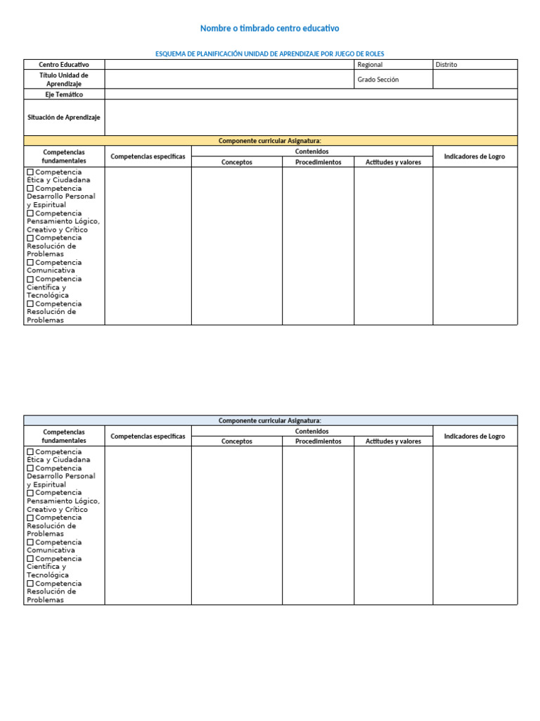 2 Esquema Planificaci N Juego de Roles | PDF | Evaluación | Aprendizaje