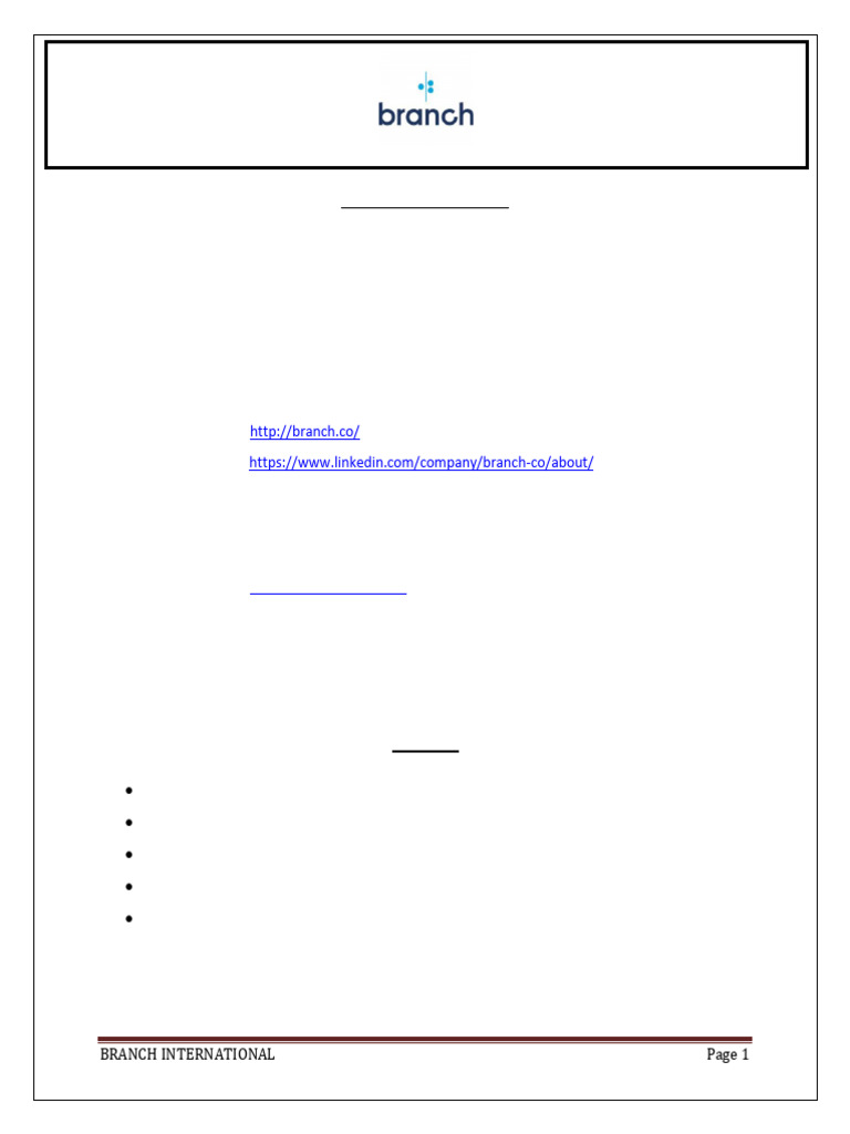 Branch International: Financial Services Innovator | PDF