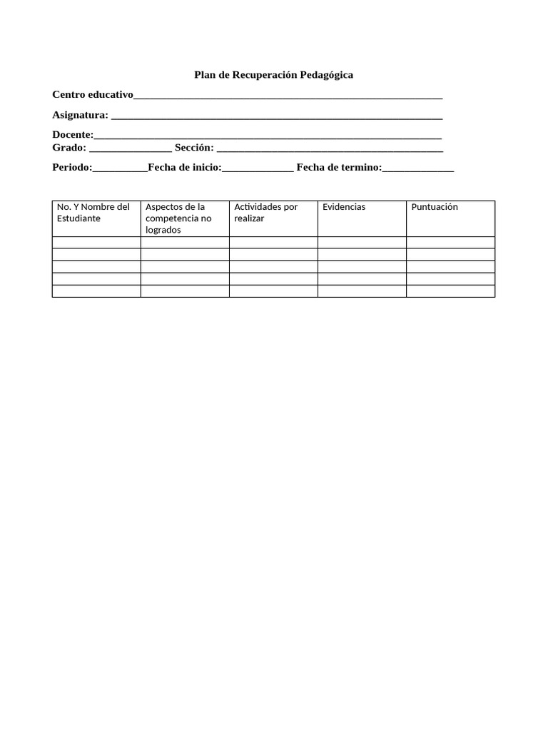 Plan de Recuperaci N Pedag Gica 1 | PDF