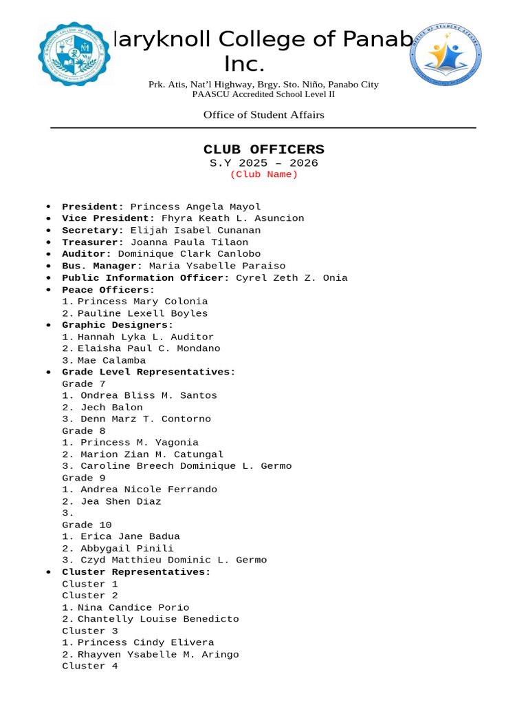 Club Officers Format | PDF