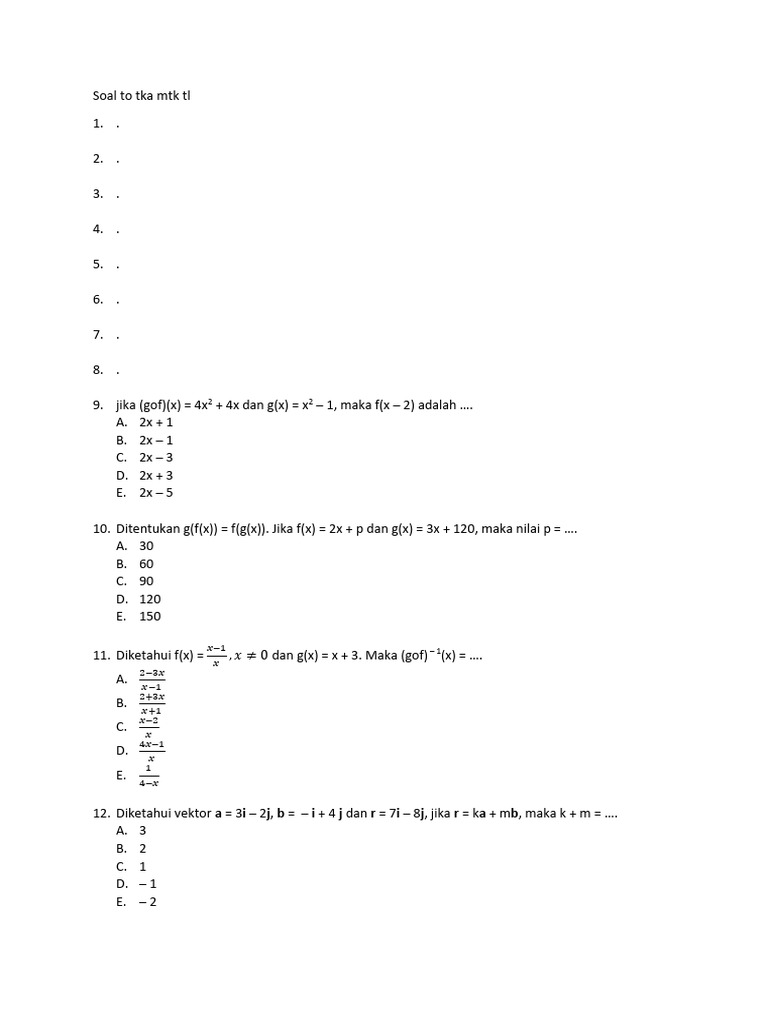 Soal TKA Matematika dan Vektor | PDF