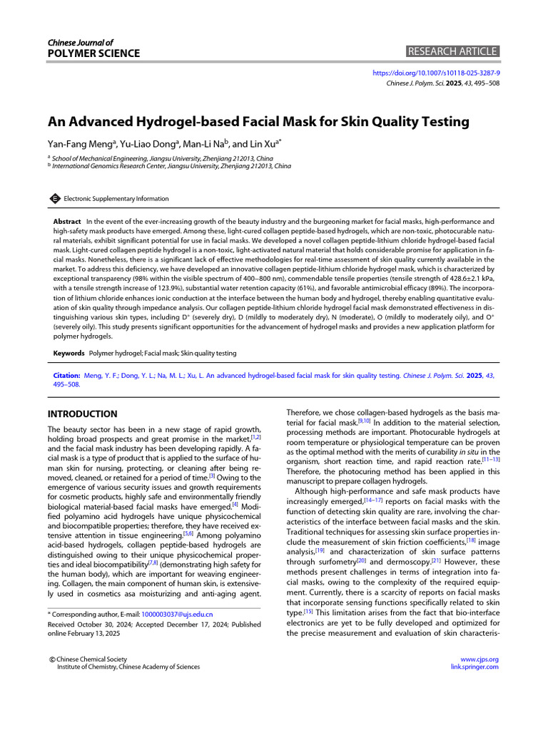 An Advanced Hydrogel-Based Facial Mask For Skin Quality Testing ...