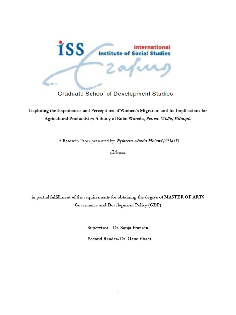 ISS GDP RP 2023 24 Helawi-Ephrem | PDF | Human Migration | Agriculture