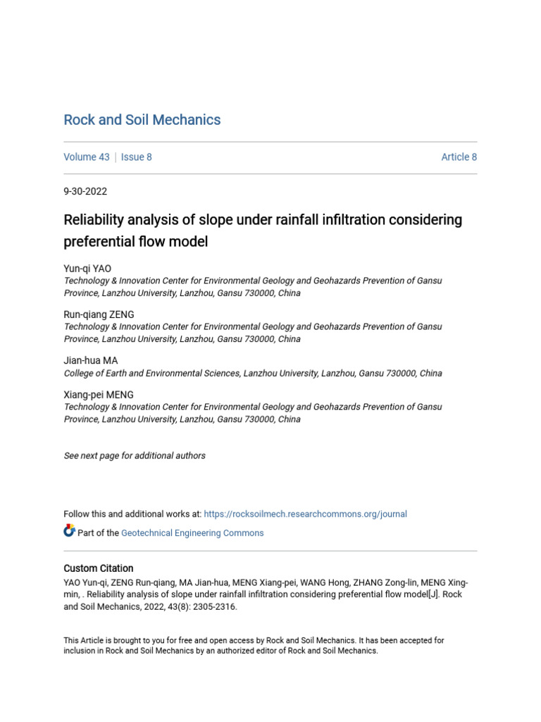 Slope Reliability Analysis Under Rainfall | PDF | Landslide | Soil ...