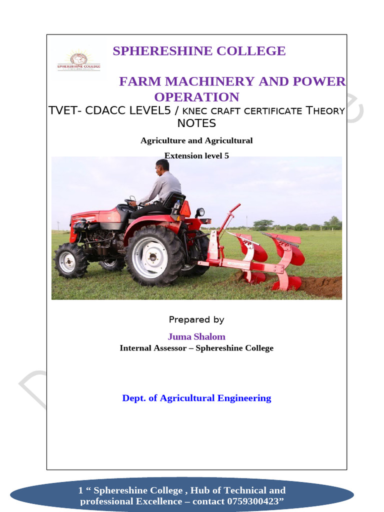Farm Machinery Operation Notes | PDF | Internal Combustion Engine | Piston