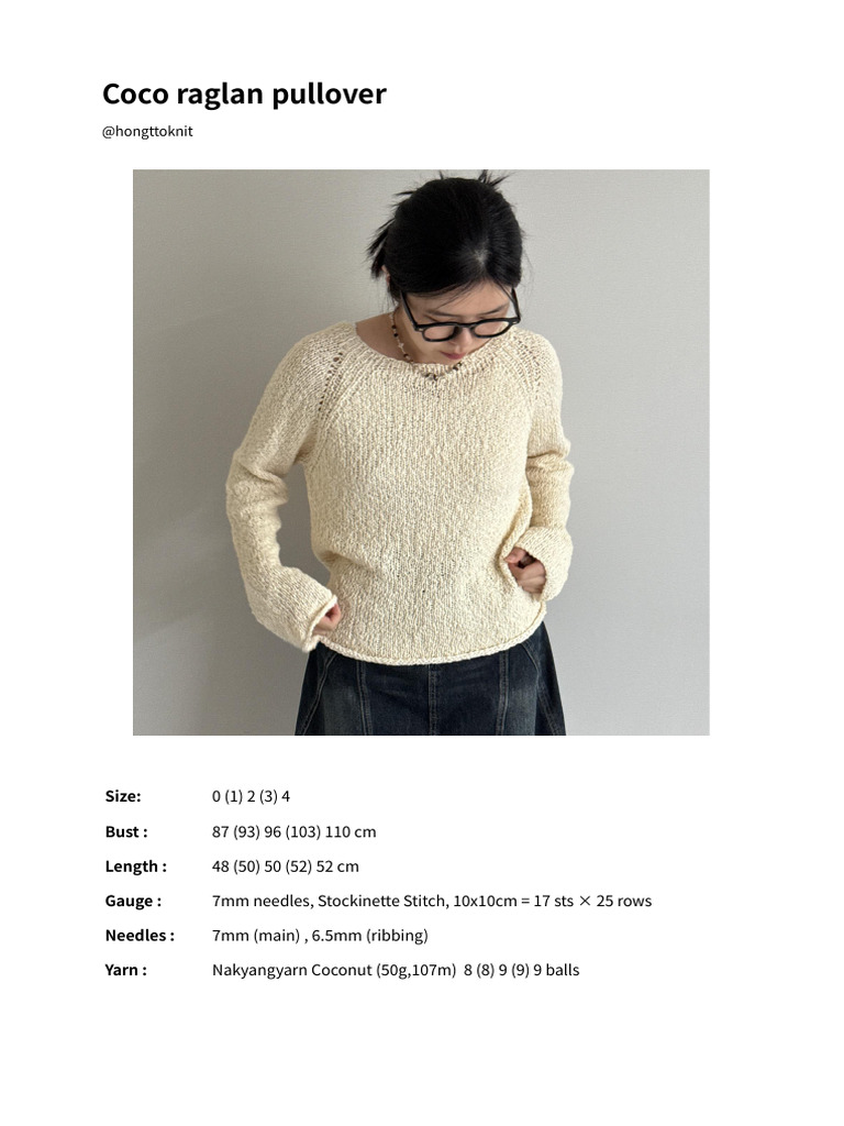 Coco Raglan Pullover Knitting Pattern | PDF | Knitting | Clothing