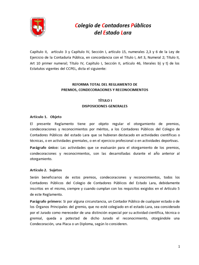 Reglamento de Premios y Condec. CCP Lara | PDF | Contador | Regulación