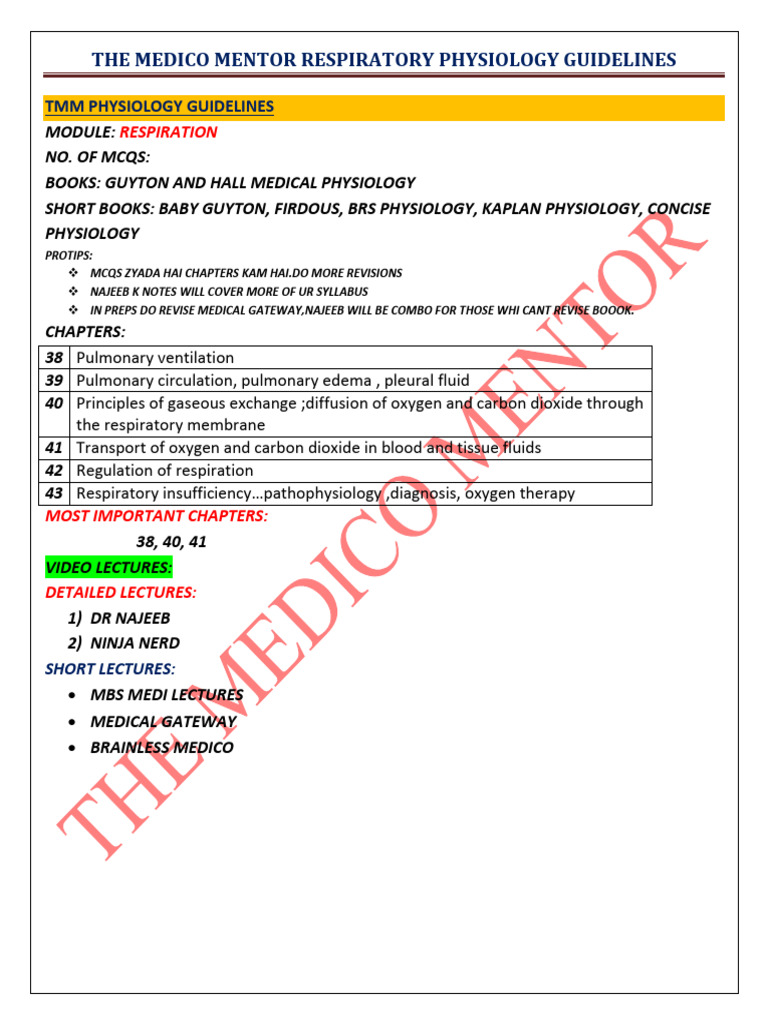 Tmm Respiratory Physiology Guidelines | PDF | Respiratory System | Lung