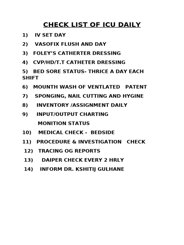 Daily ICU Checklist Overview | PDF