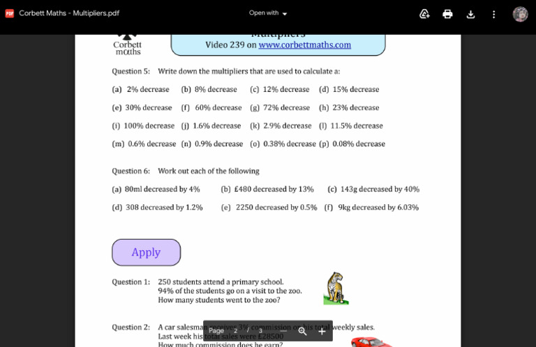 Corbett Maths - Multipliers - PDF - Google Drive | PDF