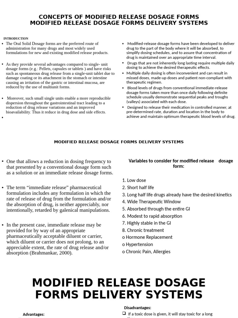 Modified Release Dosage Forms Overview | PDF | Dose (Biochemistry ...