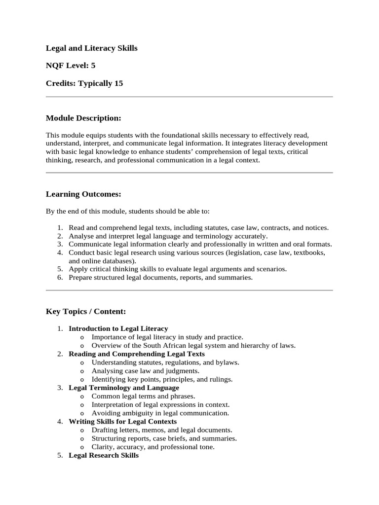 Legal Literacy Skills Development Module | PDF | Critical Thinking ...