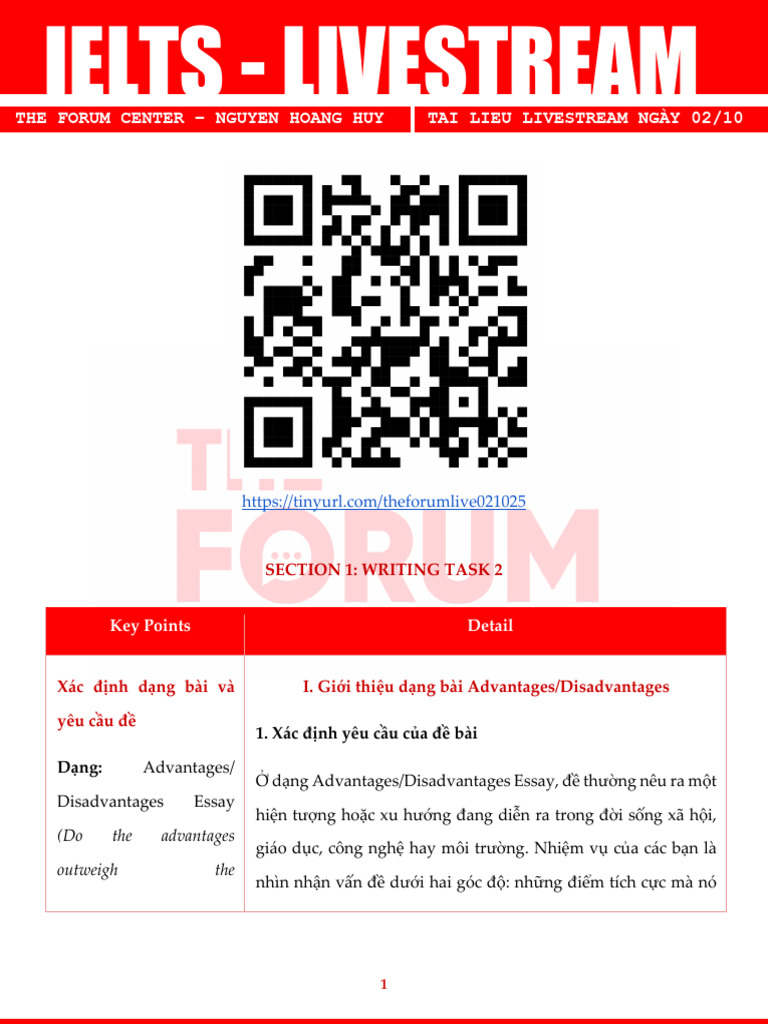 The Forum Center - Nguyen Hoang Huy Tai Lieu Livestream Ngày 02/10 | PDF