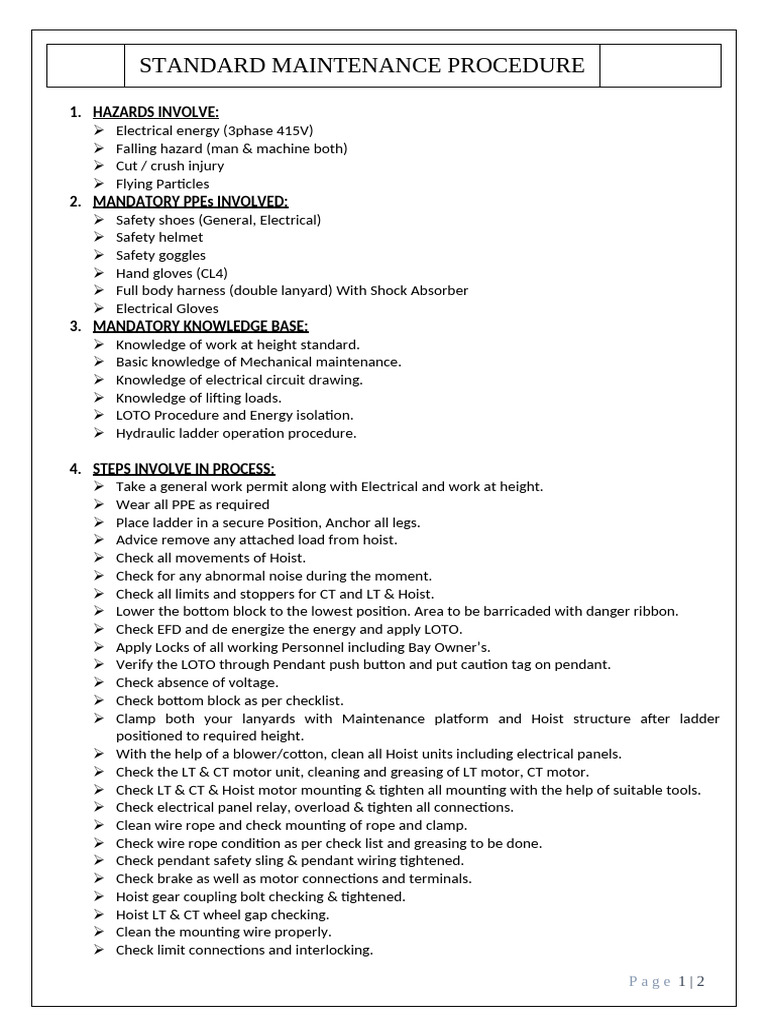77 SMP Preventive Maintenanceof Hoist | PDF | Personal Protective ...